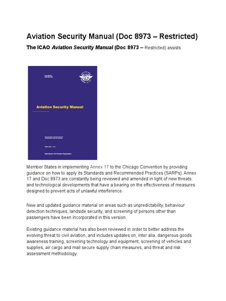ICAO Aviation Security Manual Overview | PDF | Business | Computers