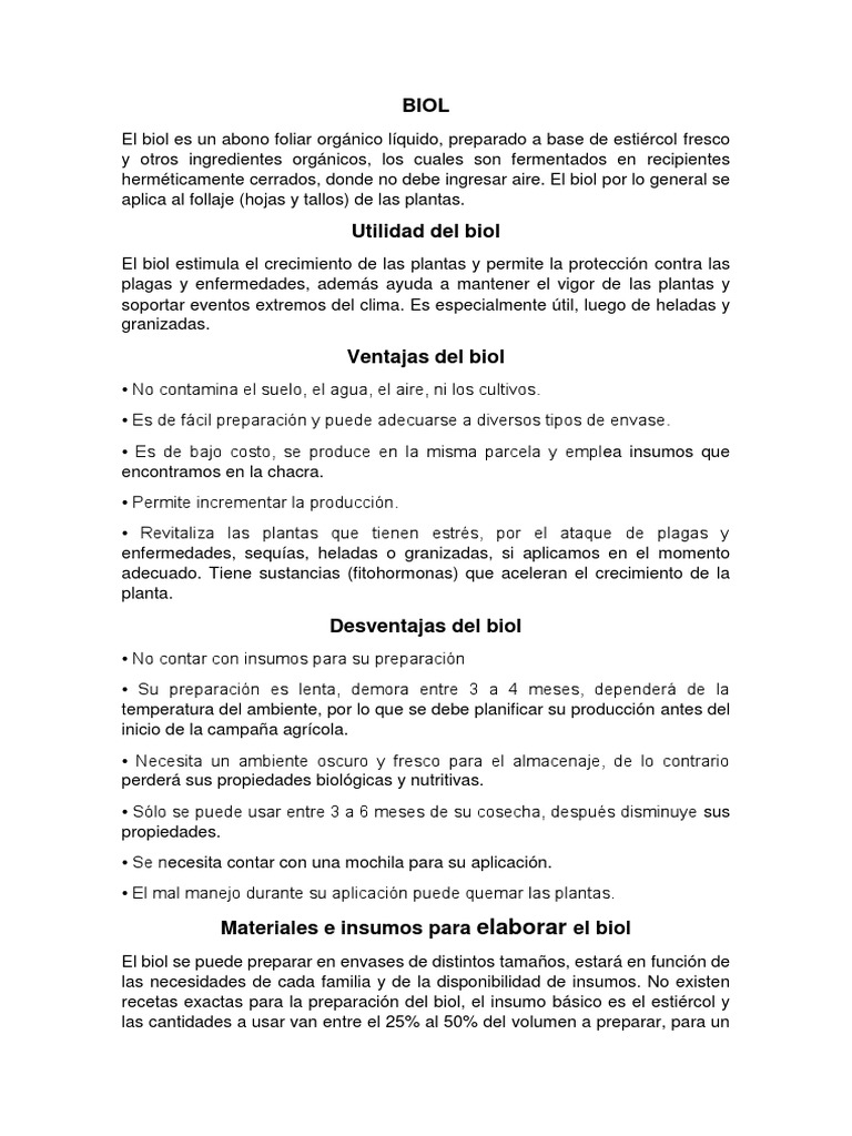 Preparación y beneficios del biol, un abono orgánico líquido de fácil ...