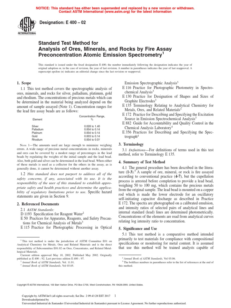 E400-Withdrawn 25013 | PDF | Metallurgical Assay | Ton