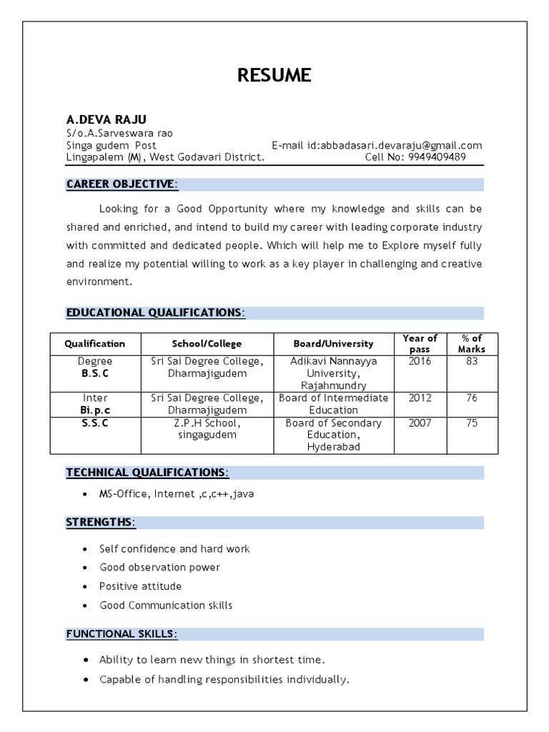 Deva Raju Resume | PDF | Psychological Concepts | Cognitive Science