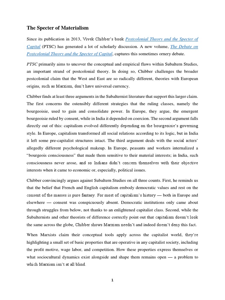 The Specter of Materialism Review Essay | PDF | Marxism | Capitalism