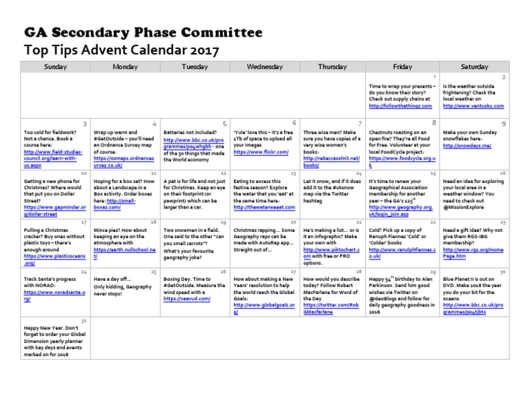 Geography Top Tips Advent Calendar | PDF | Christmas | Leisure