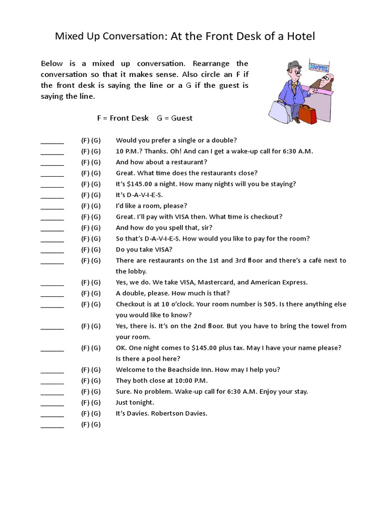 Mixed Up Conversation at The Front Desk of A Hotel | PDF | Service ...
