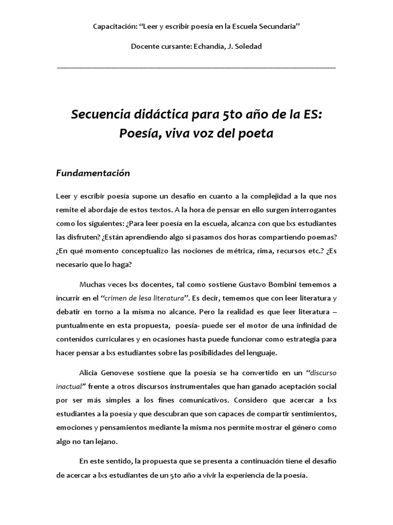 Secuencia Didáctica Poesía | PDF | Poesía | Metáfora