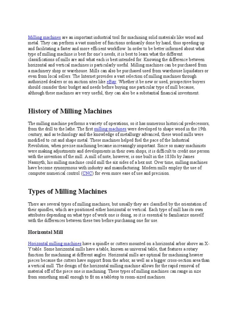 History of Milling Machines | PDF | Machining | Industries
