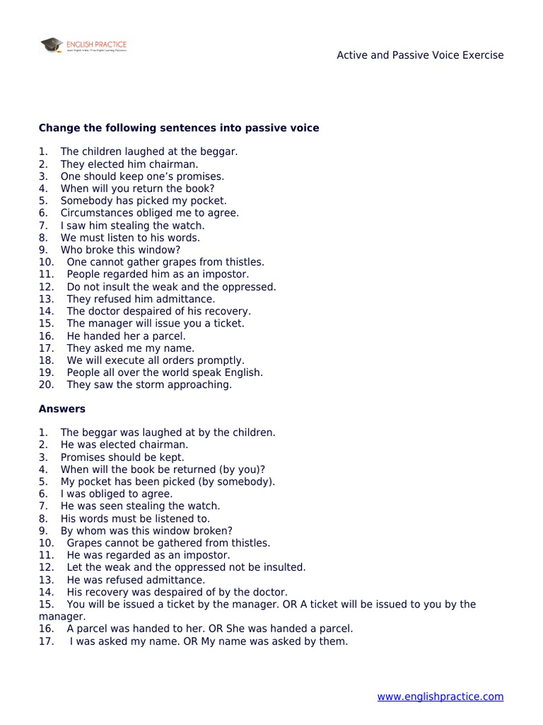 Active and Passive Voice Exercise | PDF