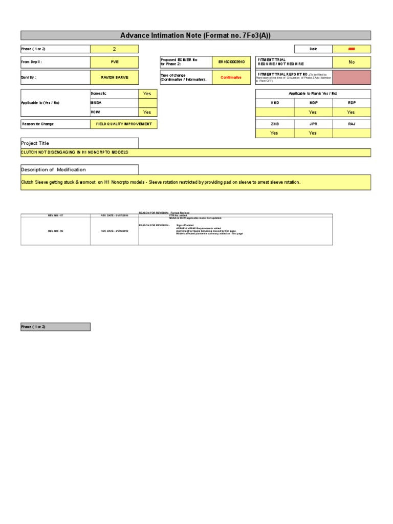 Advance Intimation Note (Format No. 7fo3 (A) ) : Project Title | PDF ...
