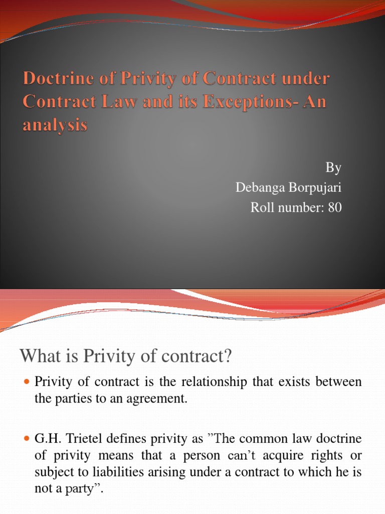 Doctrine of Privity of Contract Under Contract Law | Assignment (Law ...