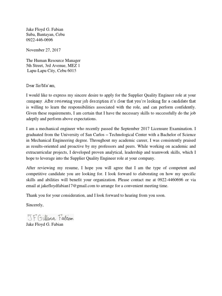 Application Letter For Toyoflex Cebu Corporation | PDF