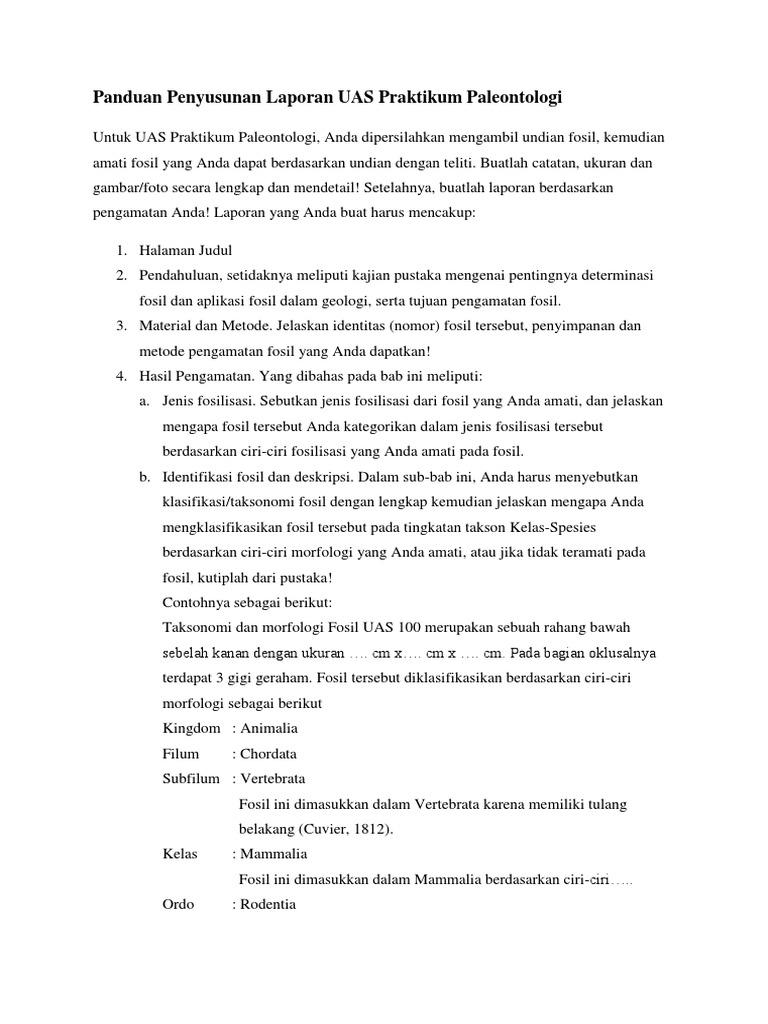 Panduan Laporan Fosil UAS | PDF
