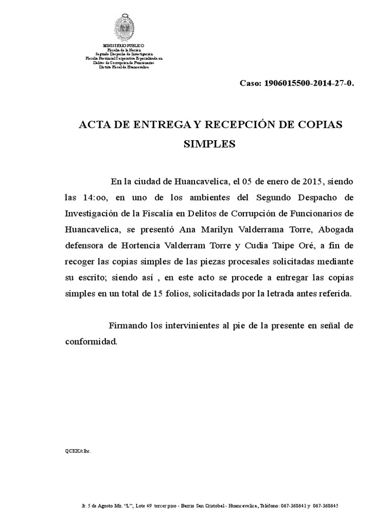 Modelo de Entrega-Copias Simples. | PDF