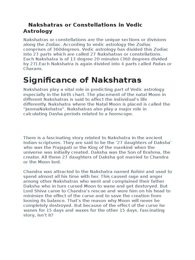 Nakshatras or Constellations in Vedic Astrology | PDF | Hindu Astrology ...