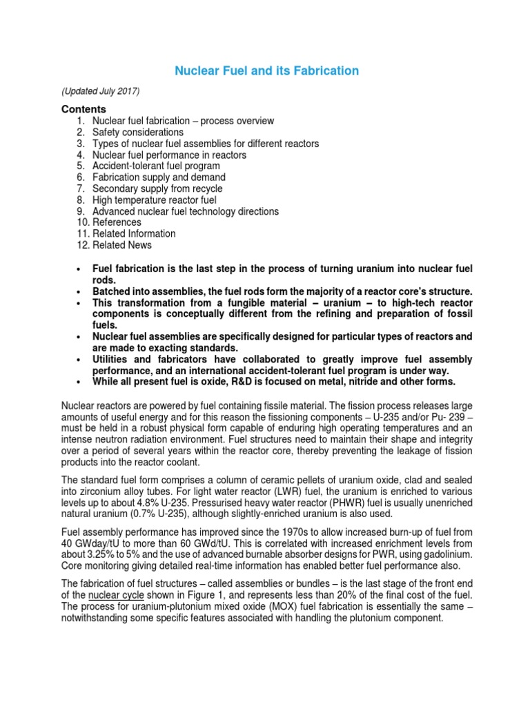 Nuclear Fuel Fabrication Process Overview | PDF | Nuclear Fuel ...