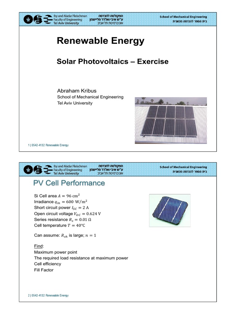 Renewable Energy: Solar Photovoltaics - Exercise | PDF