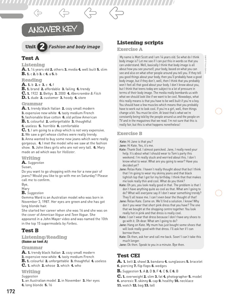 Unit2 Tests Answer Key Listening Scripts | PDF | Body Image | Fashion