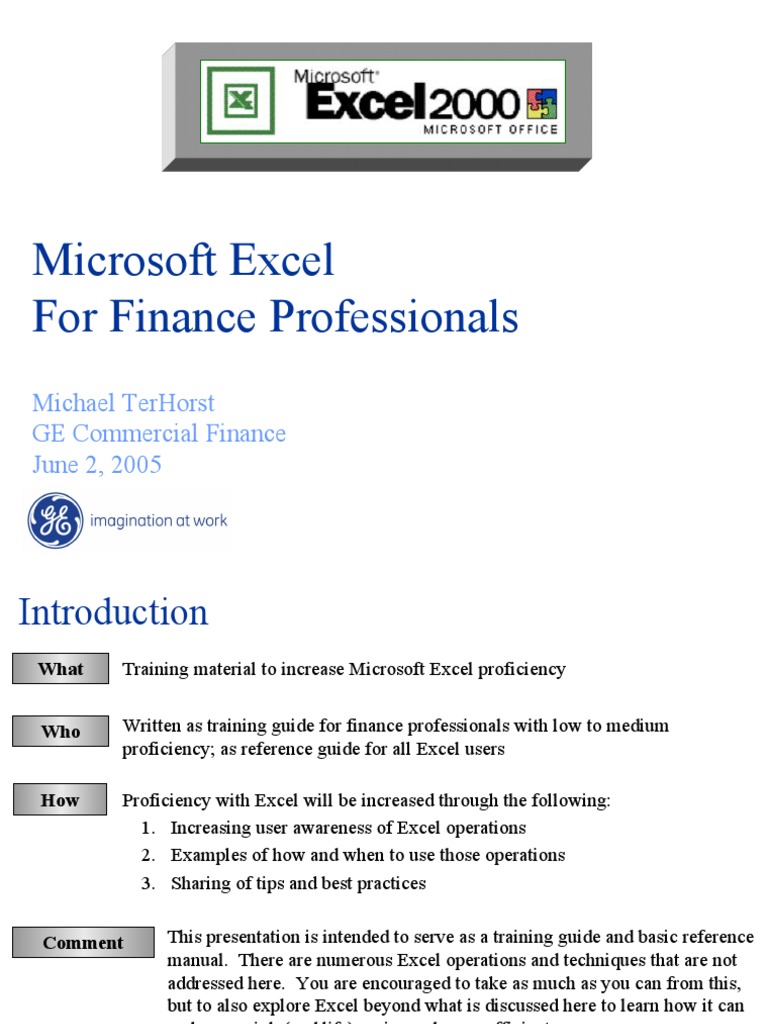 Microsoft Excel For Finance Professionals | PDF | Microsoft Excel ...