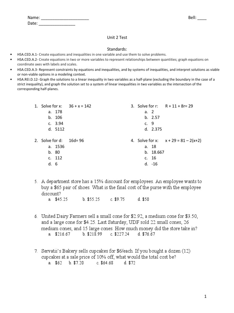 microsoft word - unit 2 assessment docx | Inequality (Mathematics ...