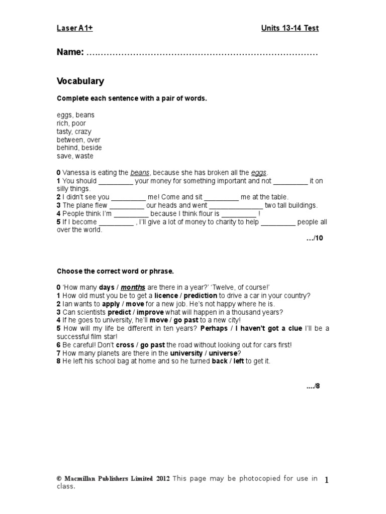 Laser A1.test 13.14 | PDF | Language Arts & Discipline