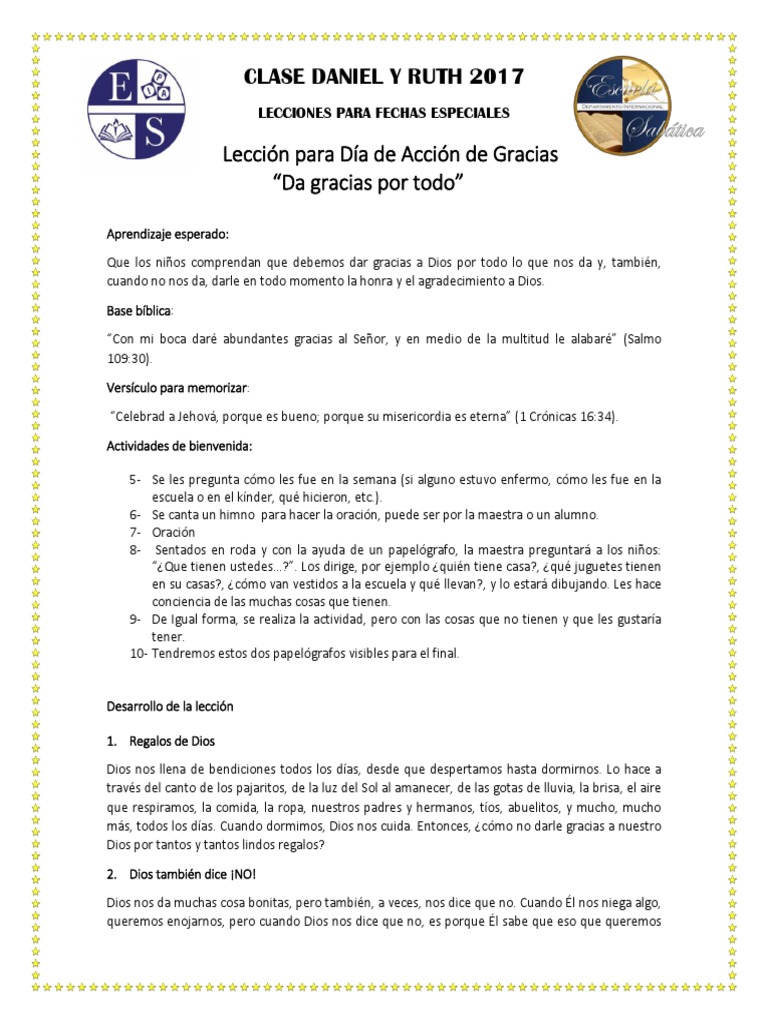 Lección Dia de Acción de Gracias | PDF | Gratitud | Dios