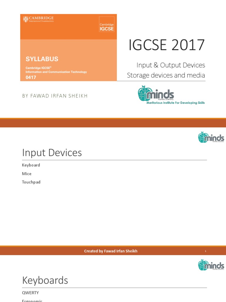 IGCSE 2017: Input & Output Devices Storage Devices and Media | PDF ...