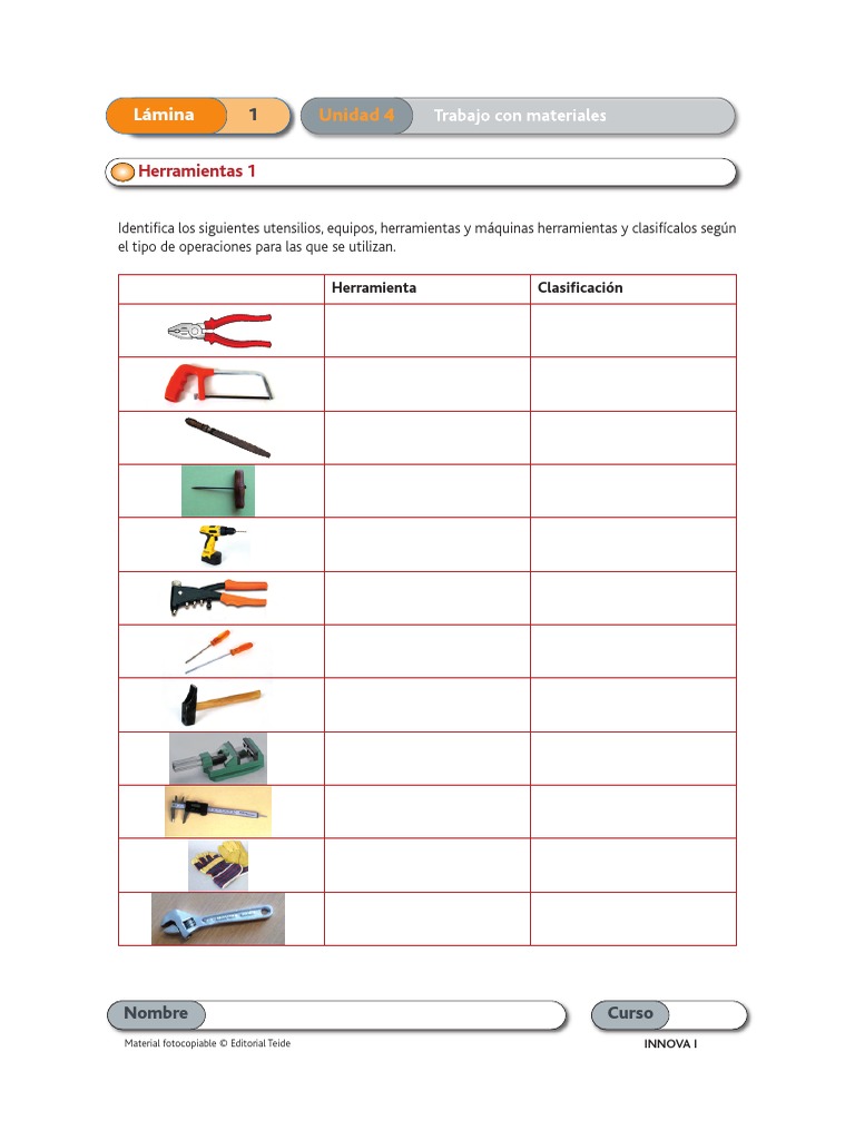 Láminas Unidad 4. Fichas de Herramientas | PDF
