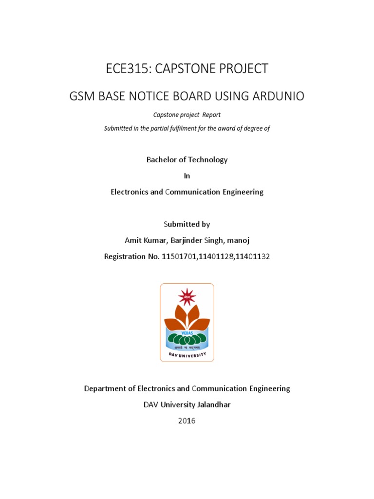 Ece315: Capstone Project: GSM Base Notice Board Using Ardunio | PDF ...