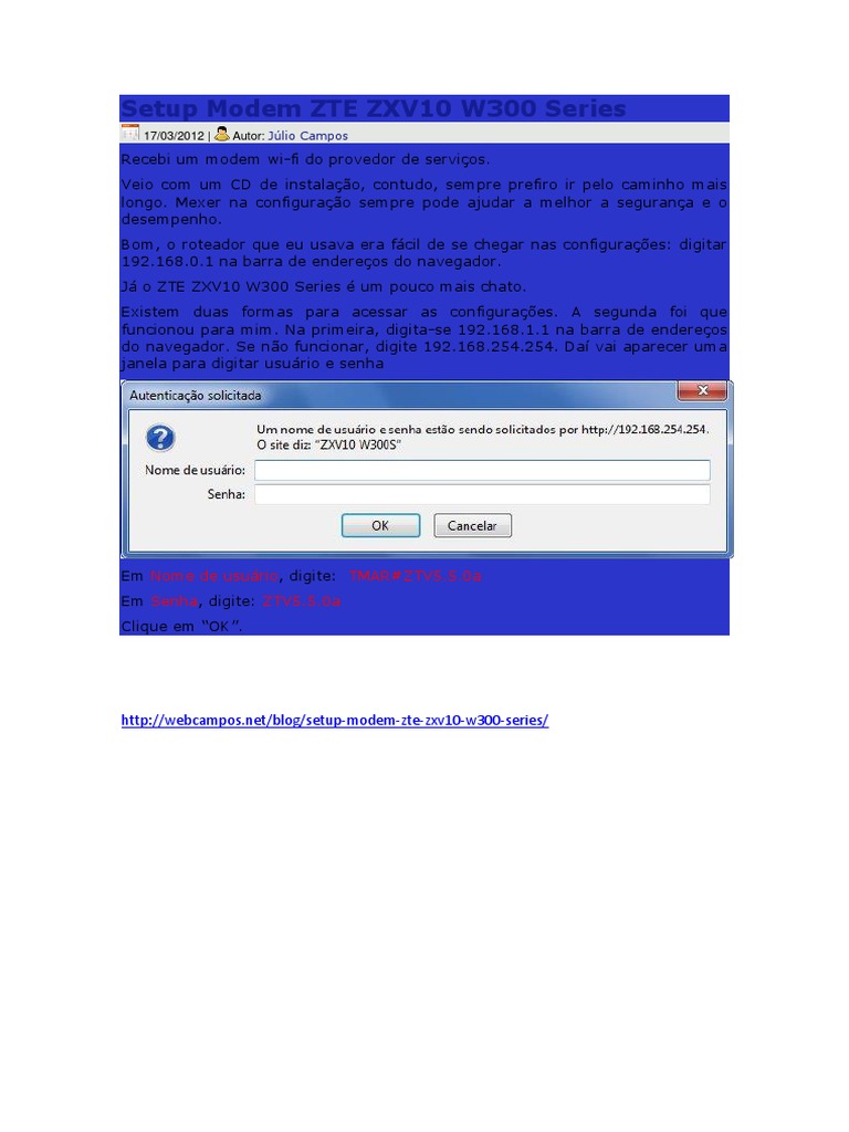 Modem ZTE ZXV10 W300 Series | PDF