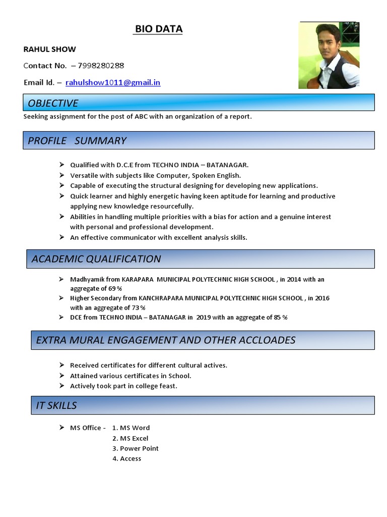 Objective: Bio Data | PDF