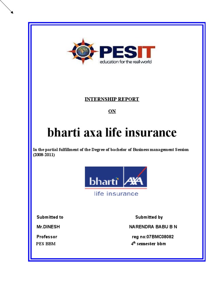 Bharti Axa Life Insurance: Internship Report ON | PDF | Insurance ...