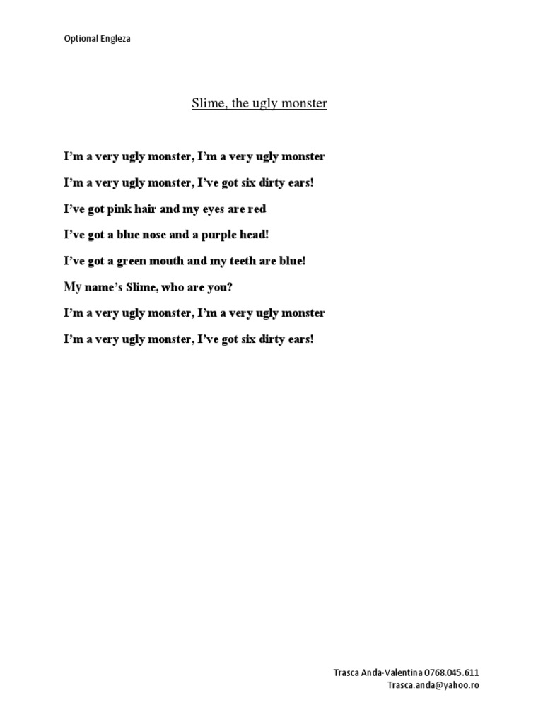 Slime, The Ugly Monster: Optional Engleza | PDF