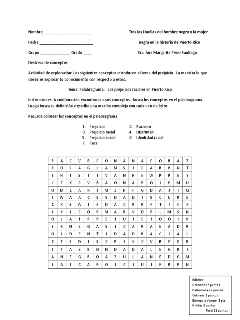Palabragrama Prejuicio | Racismo | Discriminación y relaciones raciales
