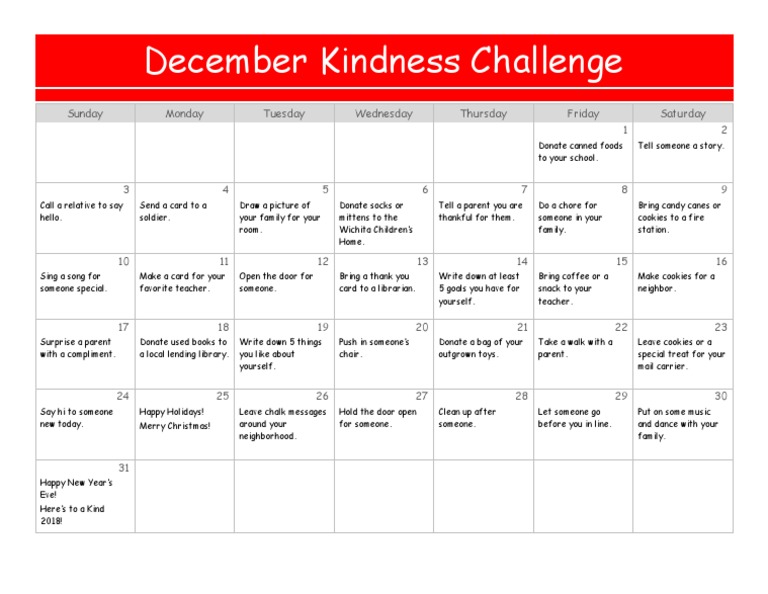 December Kindness Challenge | PDF | Christmas And Holiday Season ...
