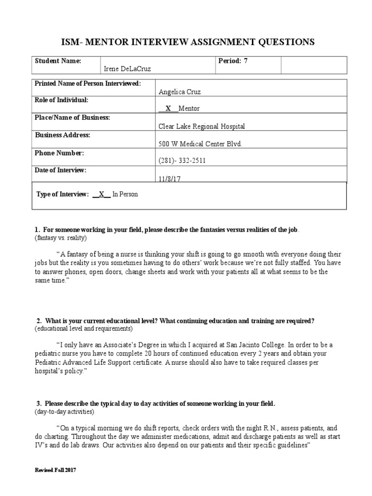mentor interview questions template | Nursing | Patient