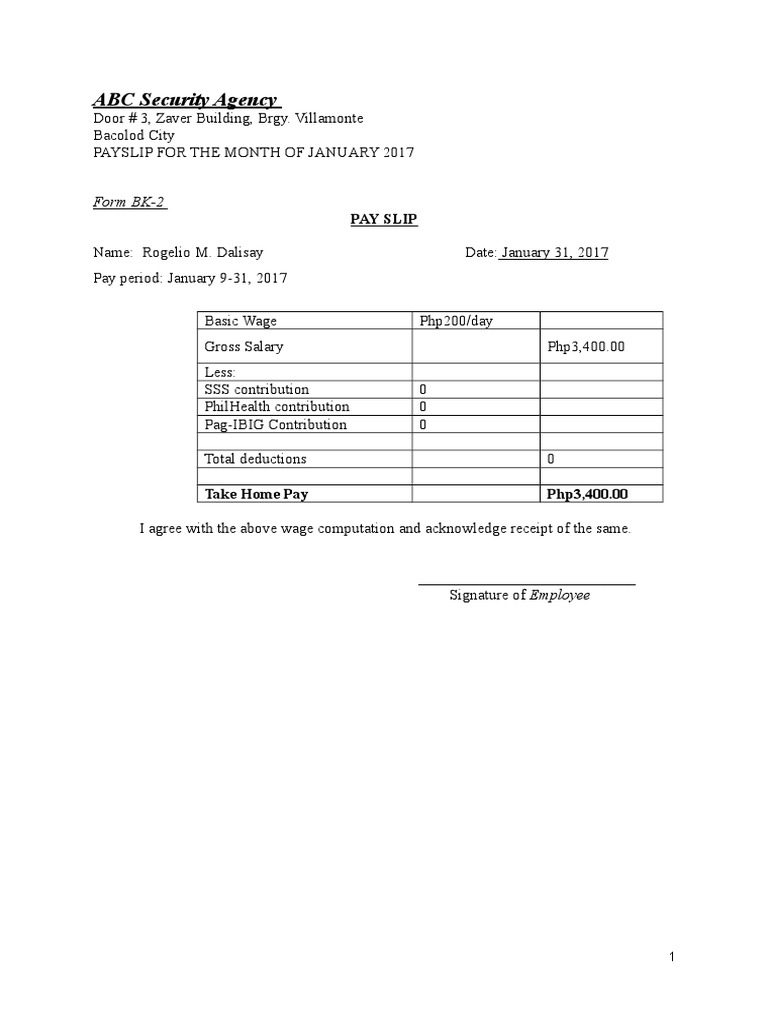 ABC Security Agency: Form BK-2 | PDF | Employment | Wages And Salaries