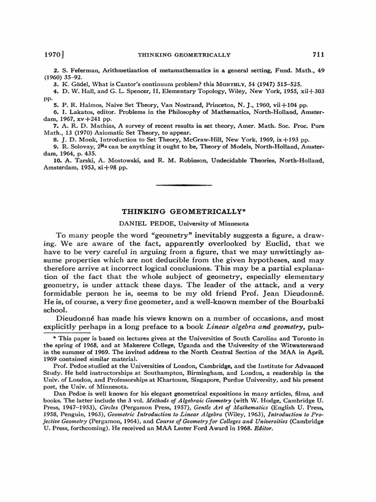 (Daniel Pedoe) Thinking Geometrically (1970 Sep) PDF | PDF