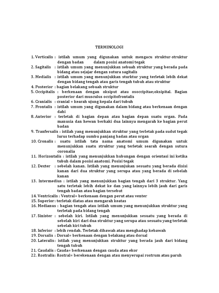 Istilah Dasar dalam Terminologi Anatomi | PDF