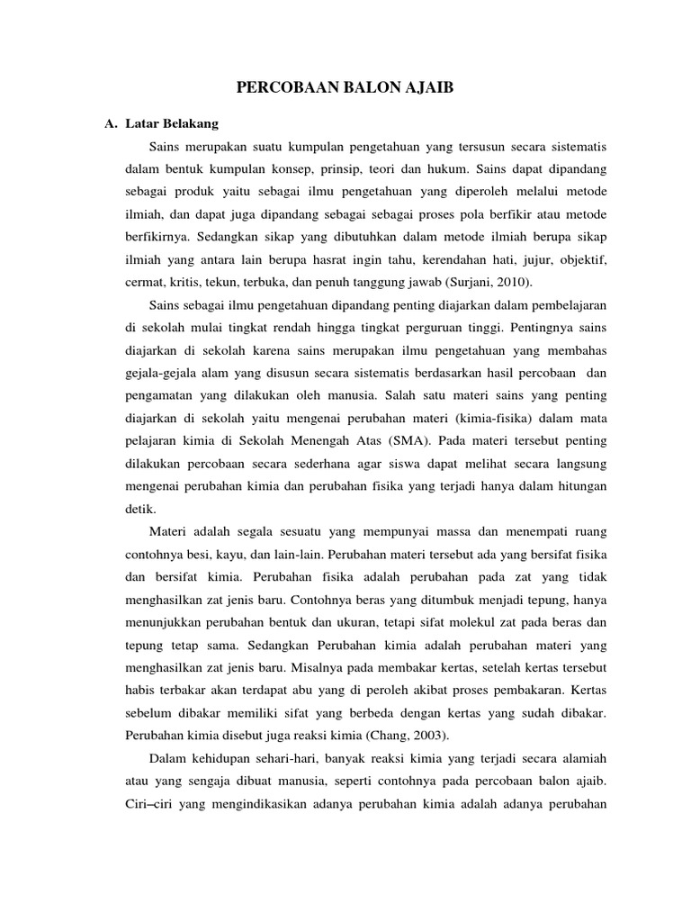 Paper Percobaan Balon Ajaib | PDF