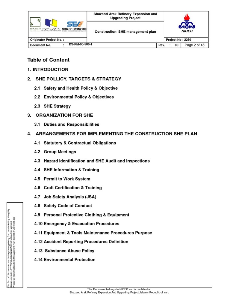 Construction HSE Management Plan Final | PDF | Construction Management ...