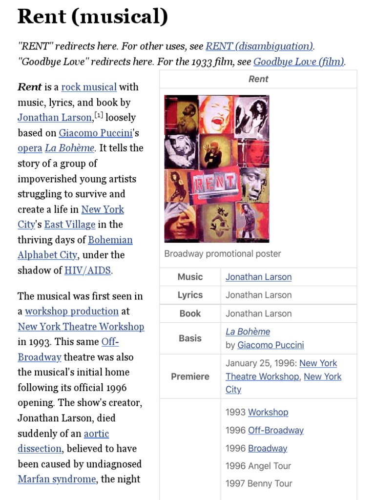 Rent (Musical) - Wikipedia | PDF | Theatre | Entertainment (General)