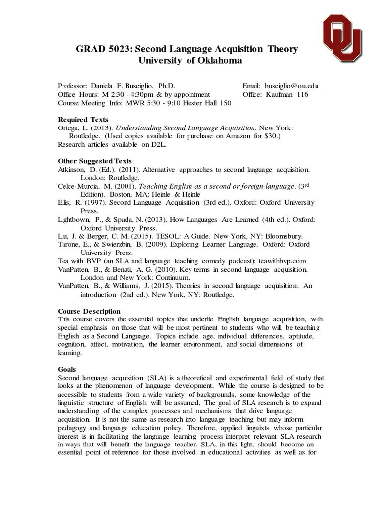 Sla Tesol Syllabus | PDF | Second Language Acquisition | English As A ...