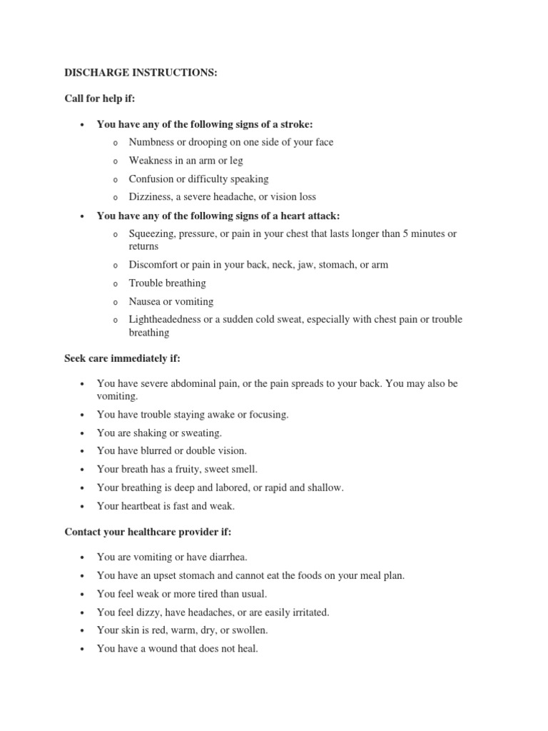 Discharge Instructions: Call For Help If: You Have Any of The Following ...