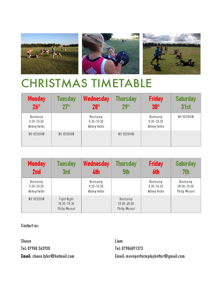 Xmas Timetable | PDF