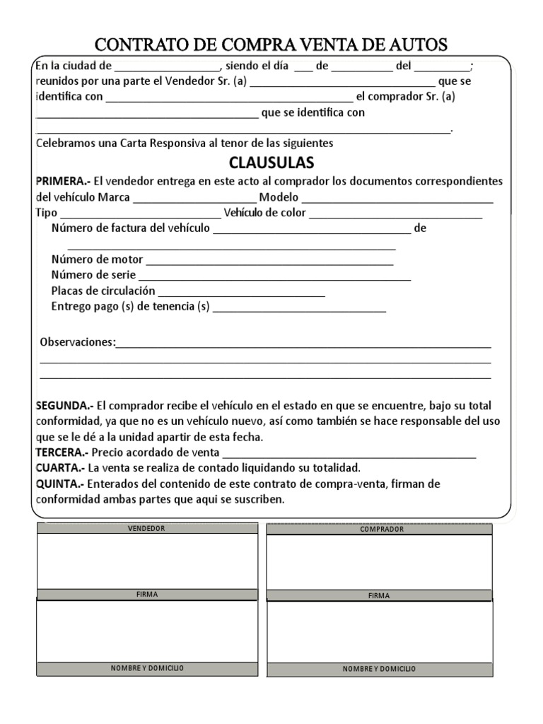 Contrato De Compraventa De Vehículo Pdf Derecho