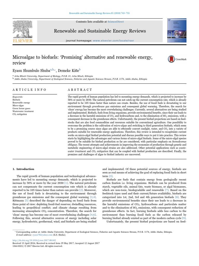 Microalgae To Biofuels Promising' Alternative and Renewable Energy ...