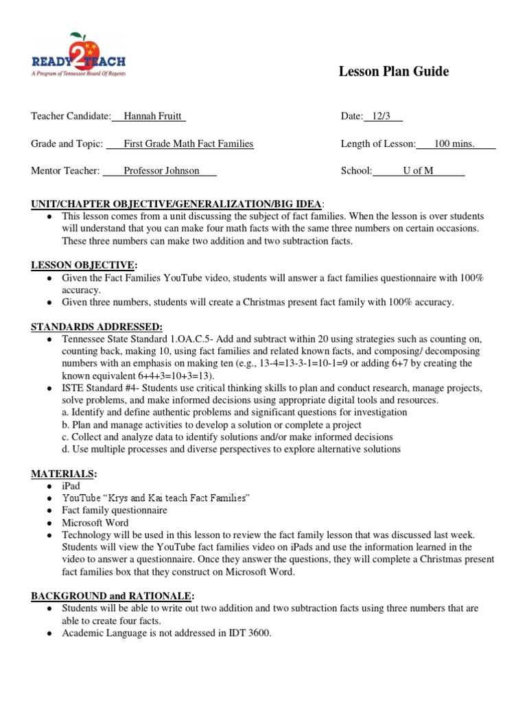 Lesson Plan Guide: Unit/Chapter Objective/Generalization/Big Idea | PDF ...