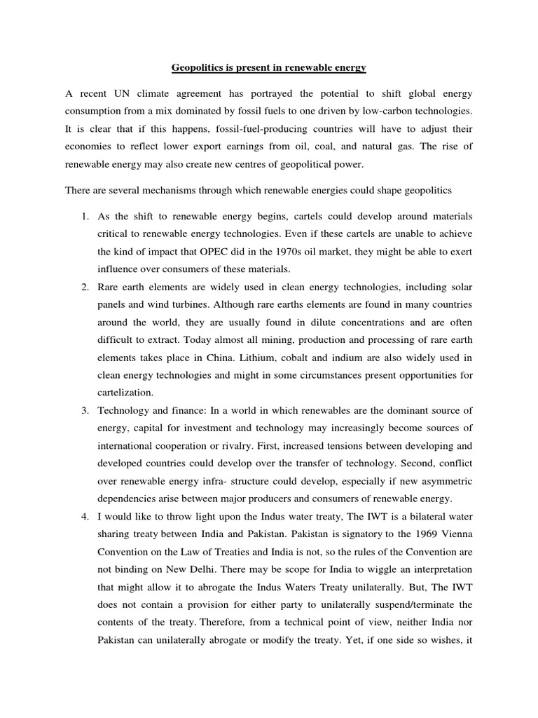 Geopolitics in Renewable Energy | PDF | Renewable Energy | Clean Technology