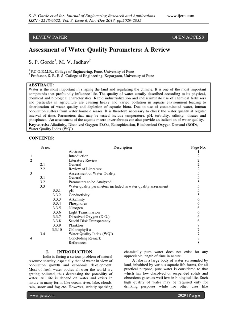 Assessment of Water Quality Parameters PDF | PDF | Water Quality ...