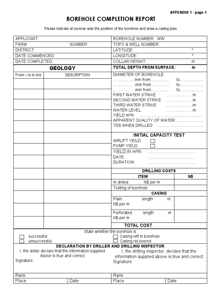 Borehole Completion Report | PDF | Borehole | Casing (Borehole)