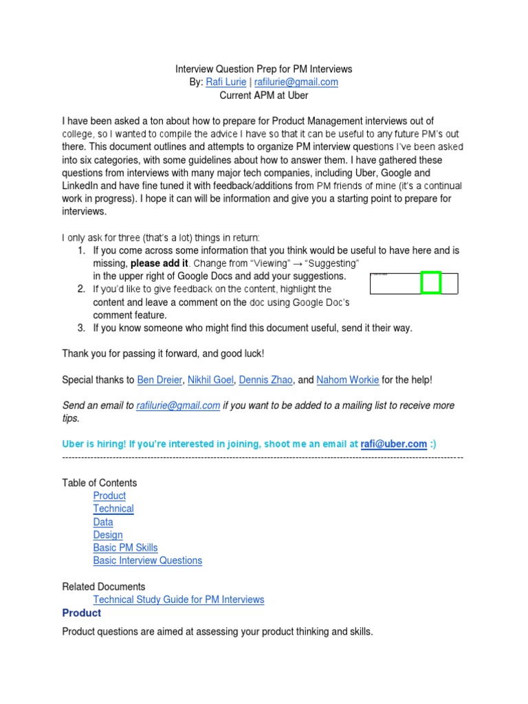 Interview Question Prep For PM Interviews | PDF | Usability | Online ...