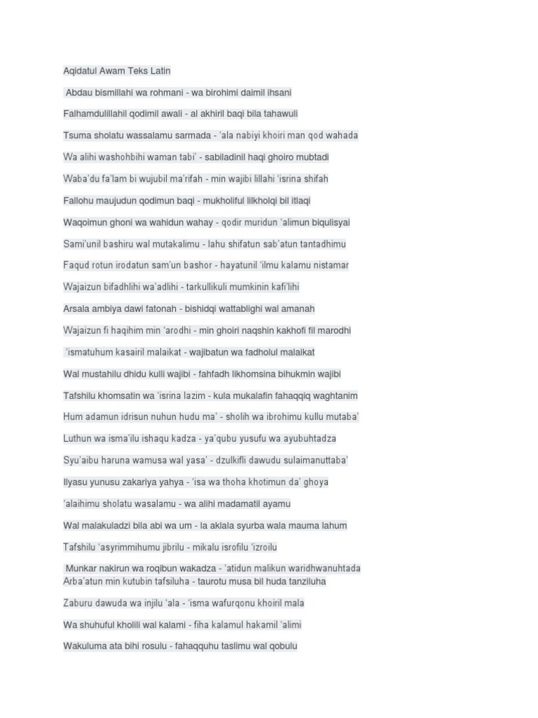 Teks Latin Aqidatul Awam | PDF | Religion & Spirituality